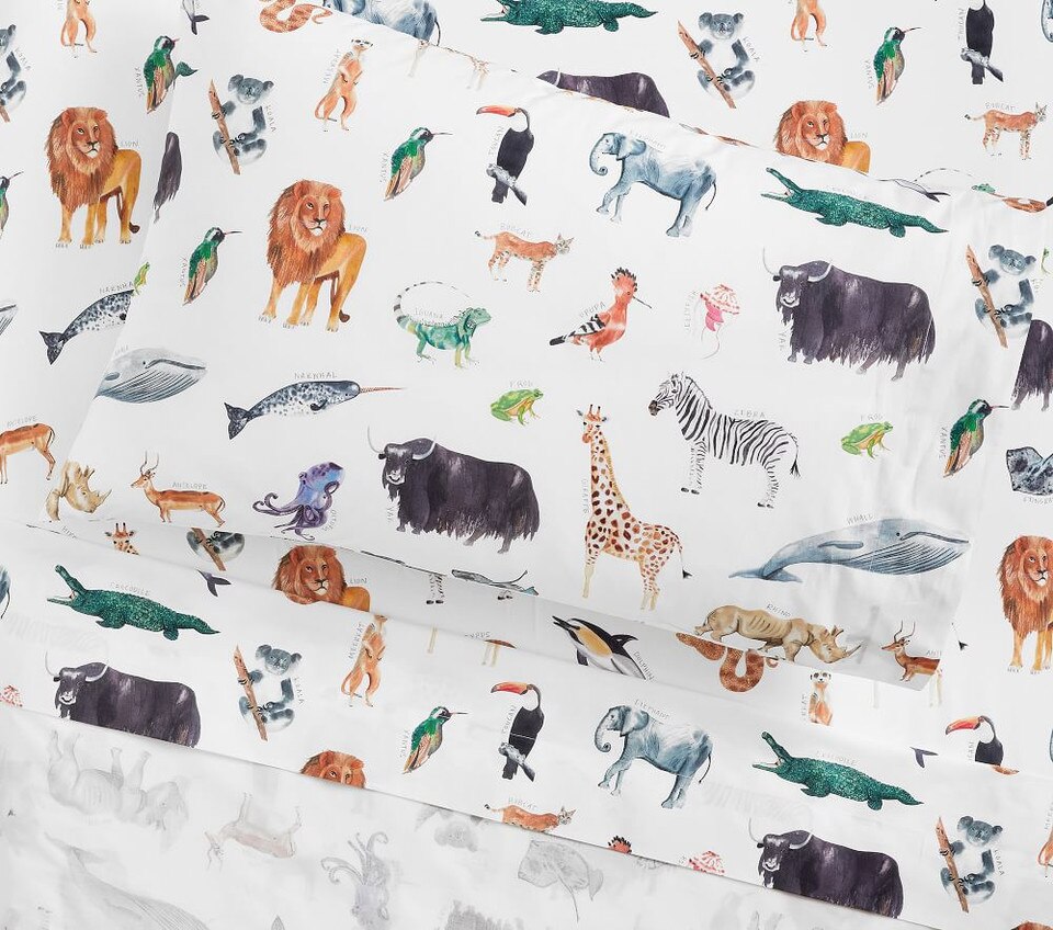 Brendan Animals Organic Sheet Set & Pillowcases - Pottery Barn Kids ...