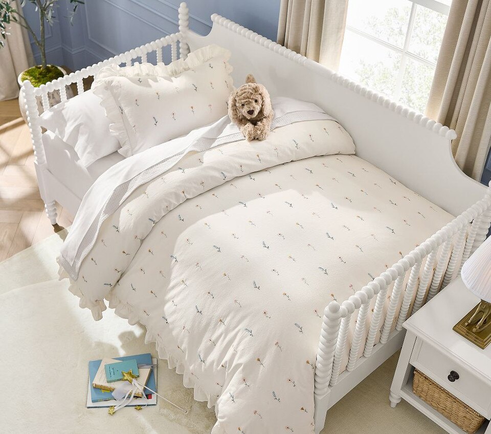 Embroidered Floral Ruffle Quilt Cover & Pillowcases | Pottery Barn Kids ...