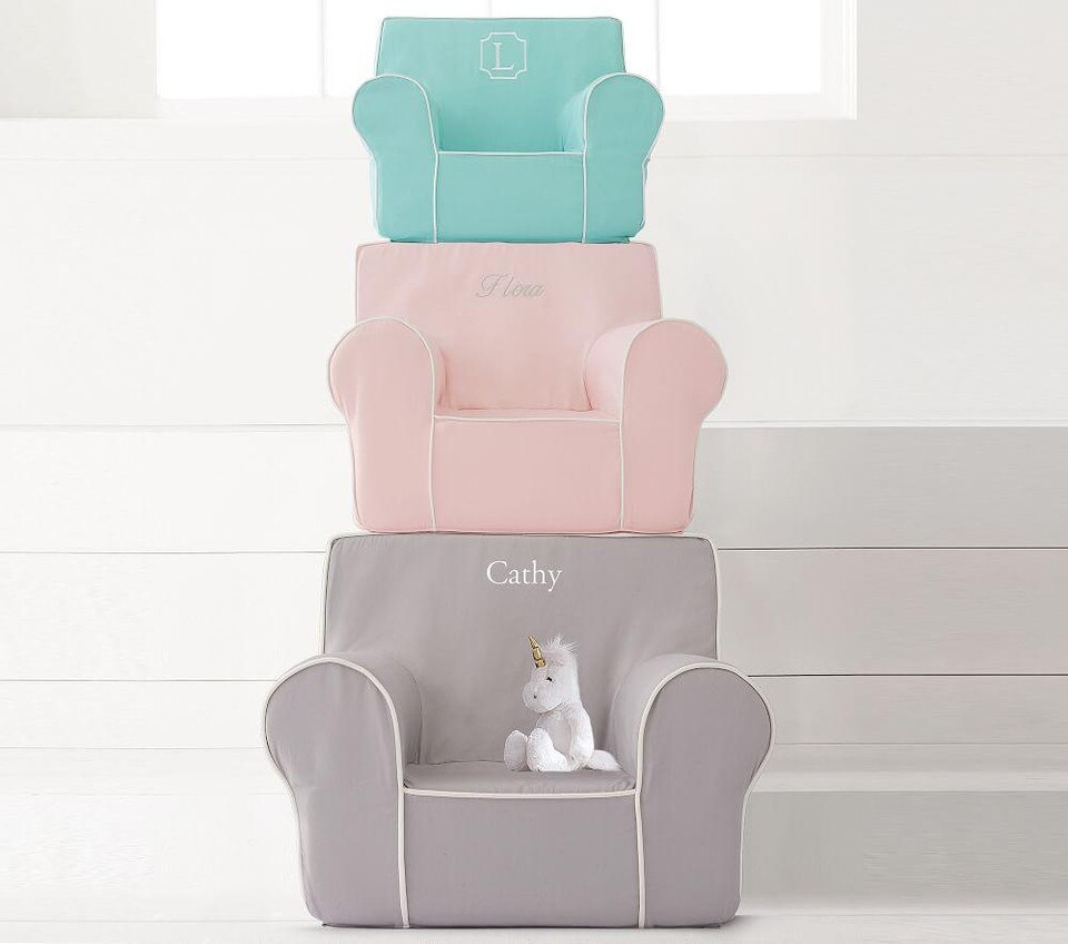 Oversized Grey with White Piping Anywhere ChairÂ® | Pottery Barn Kids AU