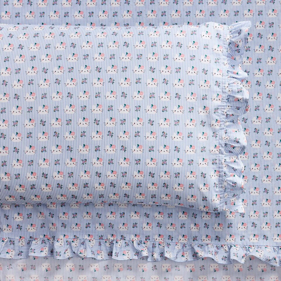 Hello Kitty® Chambray Stripe Organic Sheet Set | Pottery Barn Kids AU