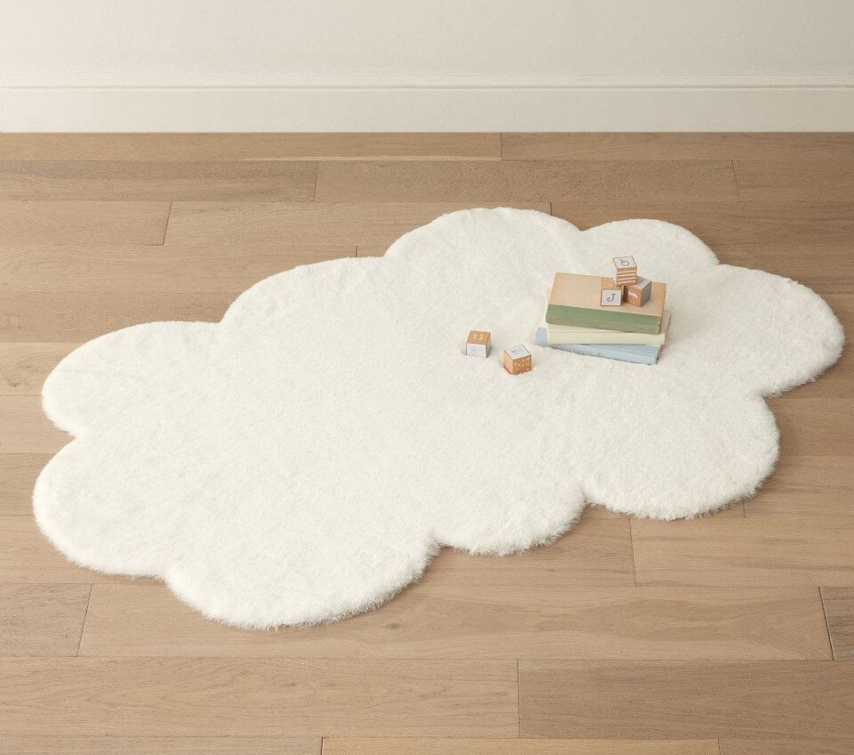 Machine Washable Faux Fur Nursery Cloud Shaped Rug