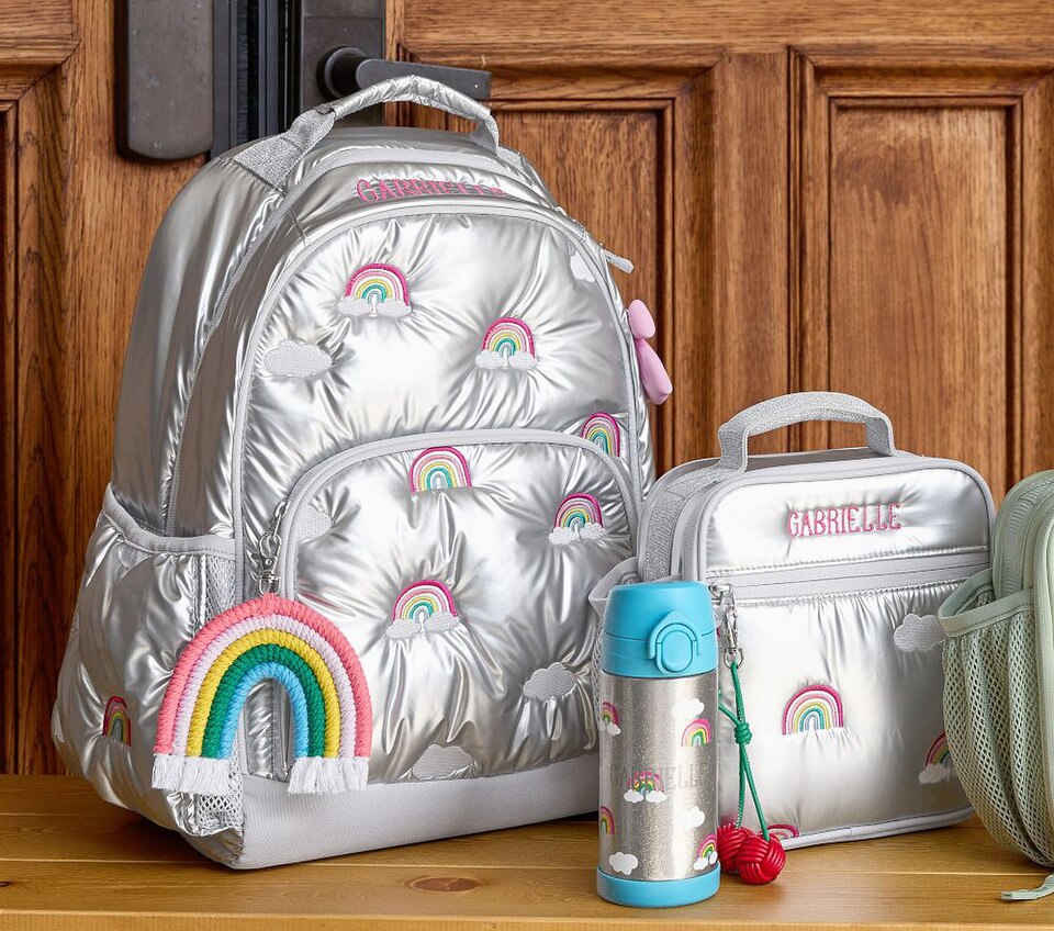 Mackenzie Puffer Metallic Silver Rainbows Backpack