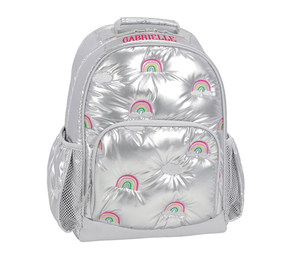 Mackenzie Puffer Metallic Silver Rainbows Backpack