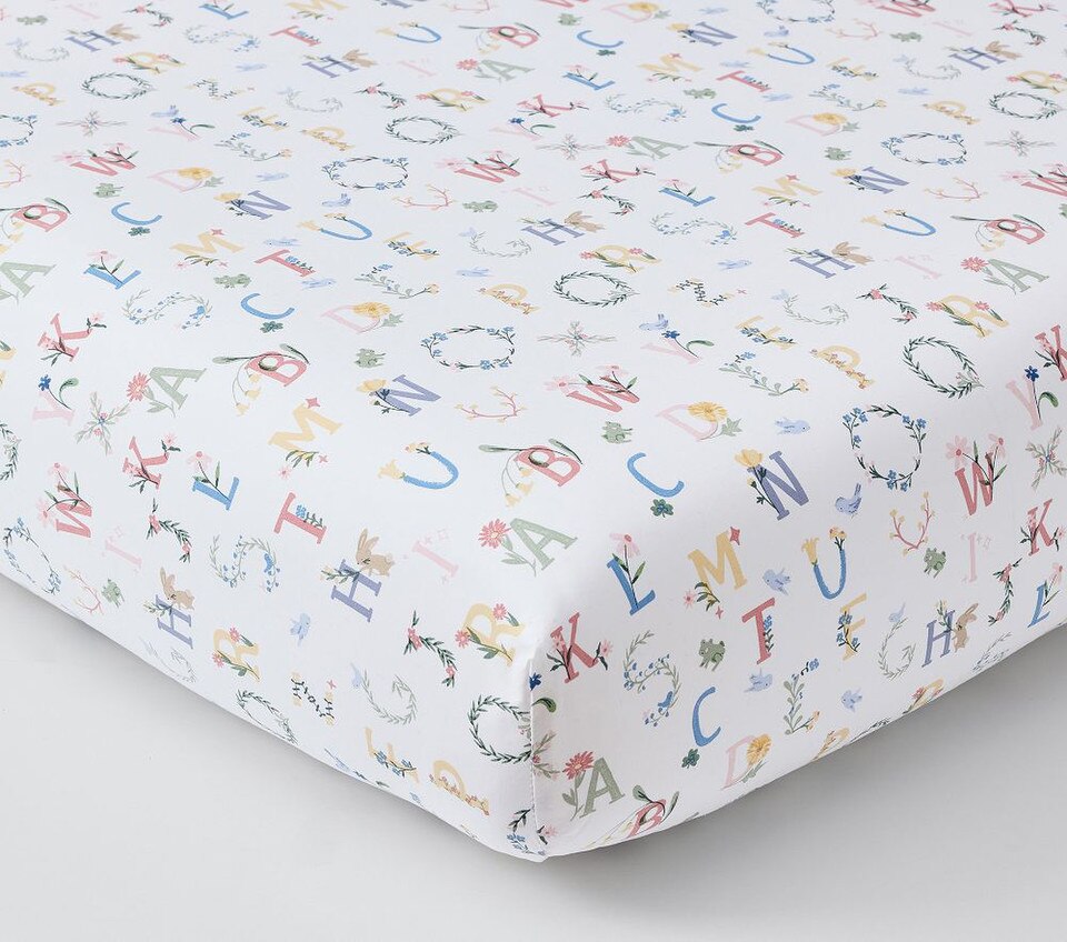 Floral ABC Organic Cot Fitted Sheet | Pottery Barn Kids AU