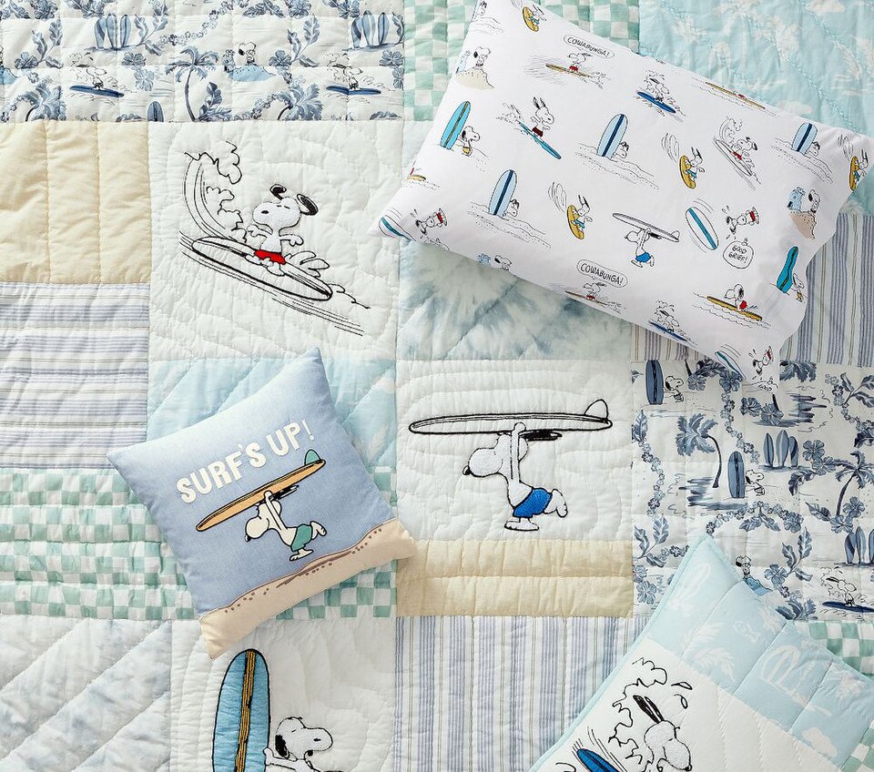Peanuts® Snoopy® Surf Organic Quilt Cover & Pillowcases | Pottery Barn ...