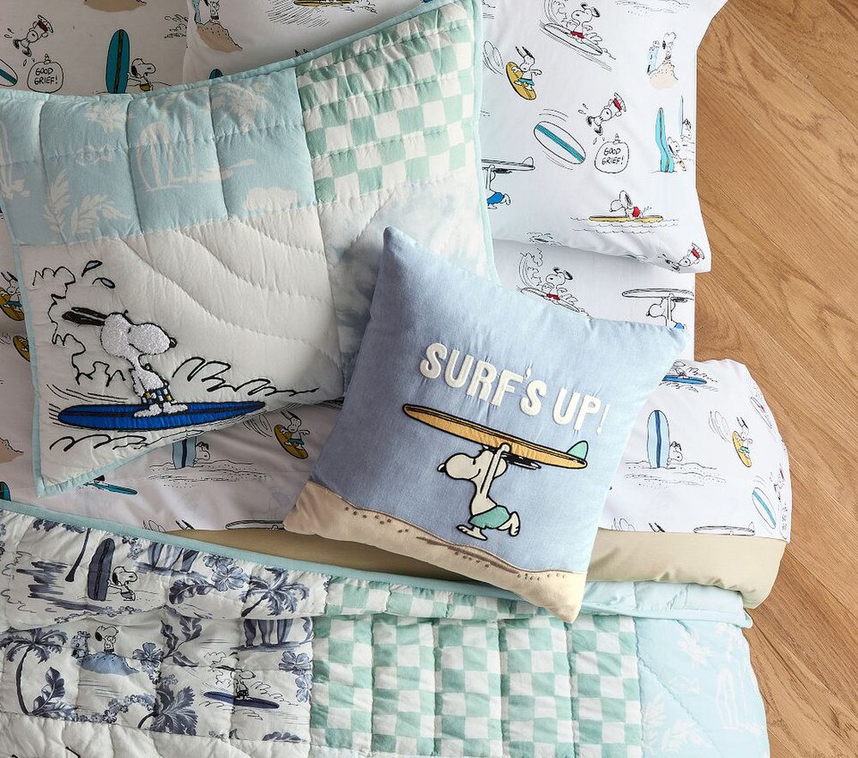 Peanuts® Snoopy® Surf Organic Quilt Cover & Pillowcases | Pottery Barn ...