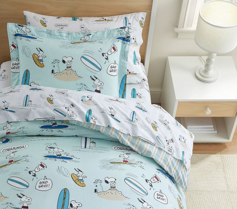 Peanuts® Snoopy® Surf Organic Quilt Cover & Pillowcases | Pottery Barn ...