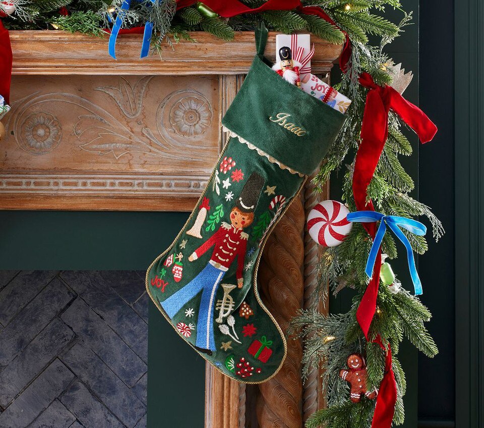 Rifle Paper Co. Nutcracker Embroidered Velvet Christmas Stocking Collection