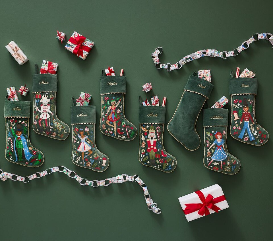 Rifle Paper Co. Nutcracker Embroidered Velvet Christmas Stocking Collection