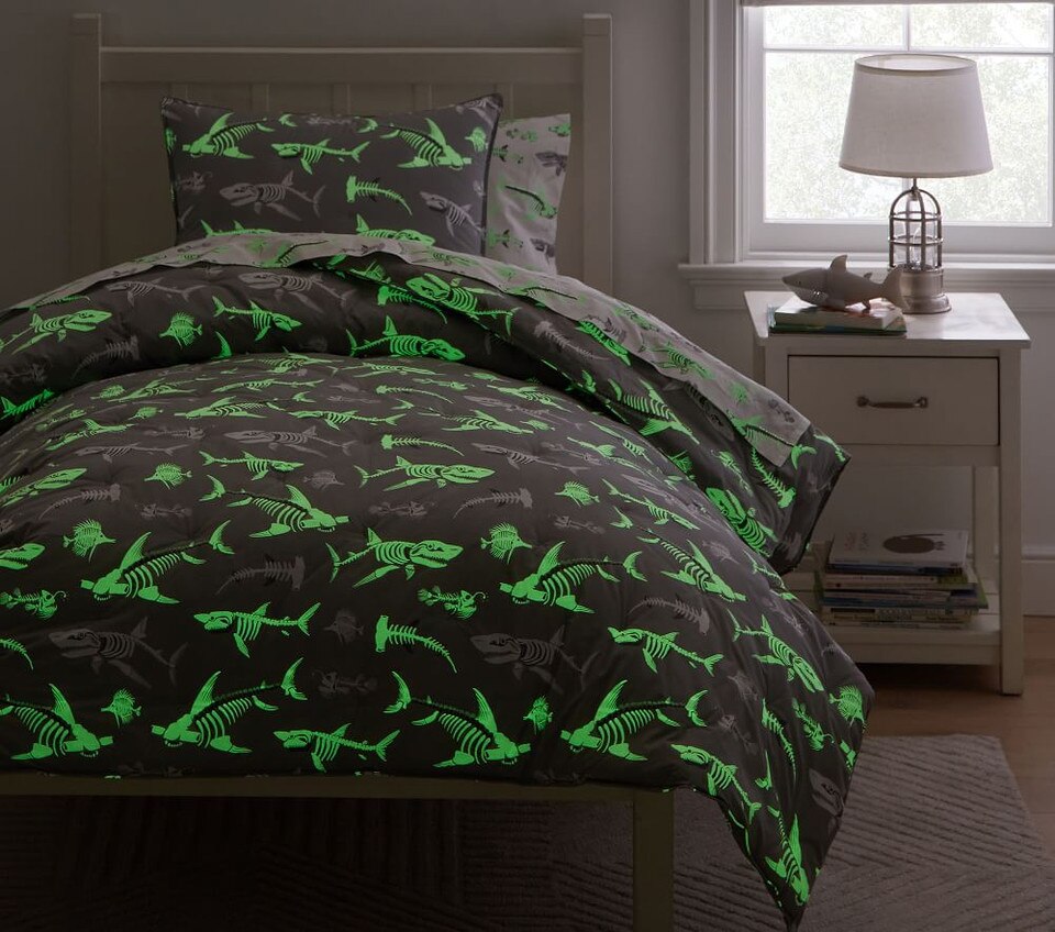 Shark Bones Glow-in-the-Dark Comforter & Pillowcases | Pottery Barn ...