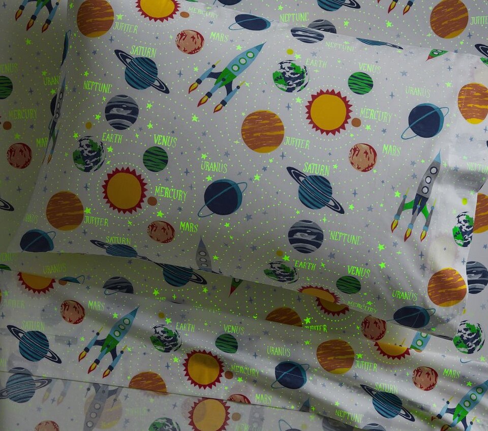 Solar System Glow-in-the-Dark Sheet Set & Pillowcase - Pottery Barn ...