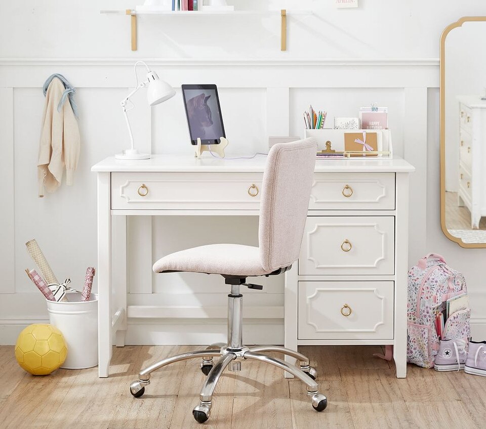 Square Upholstered Desk Chair, Brushed Nickel Base - Pottery Barn Kids ...