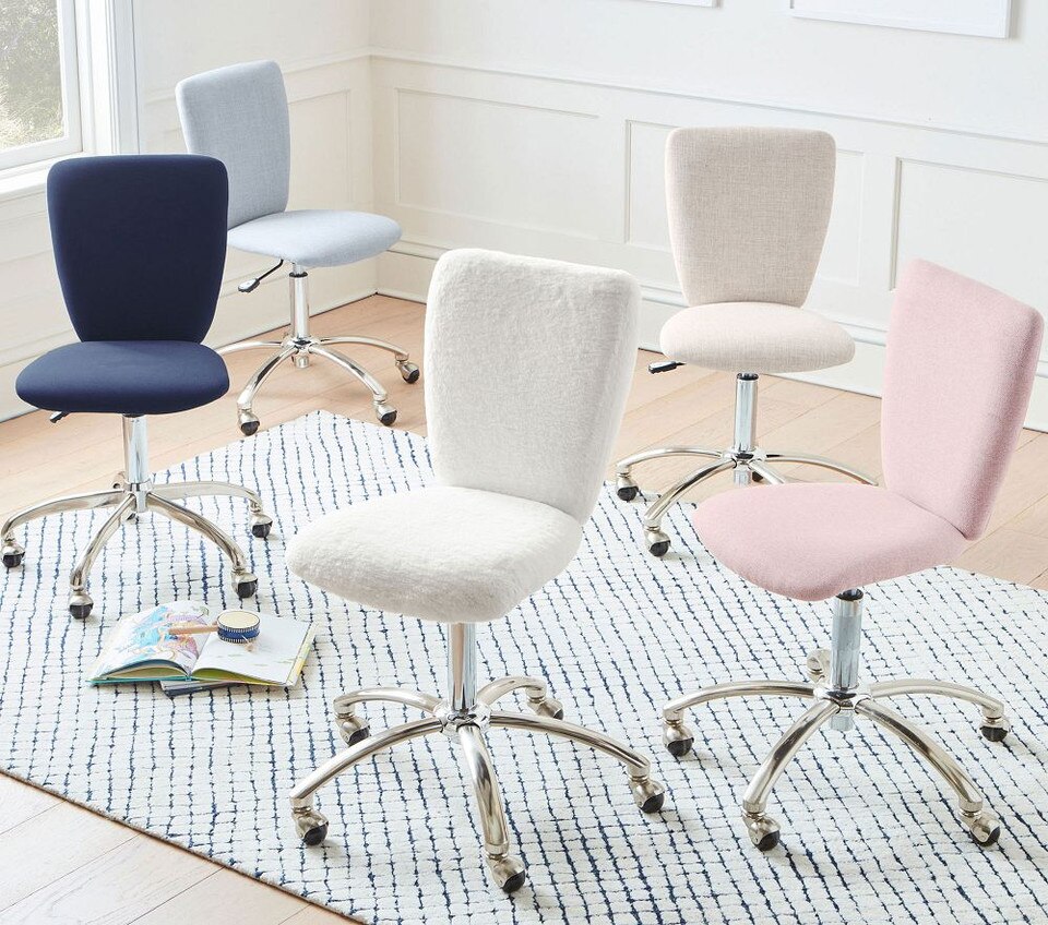 Square Upholstered Desk Chair, Brushed Nickel Base - Pottery Barn Kids ...