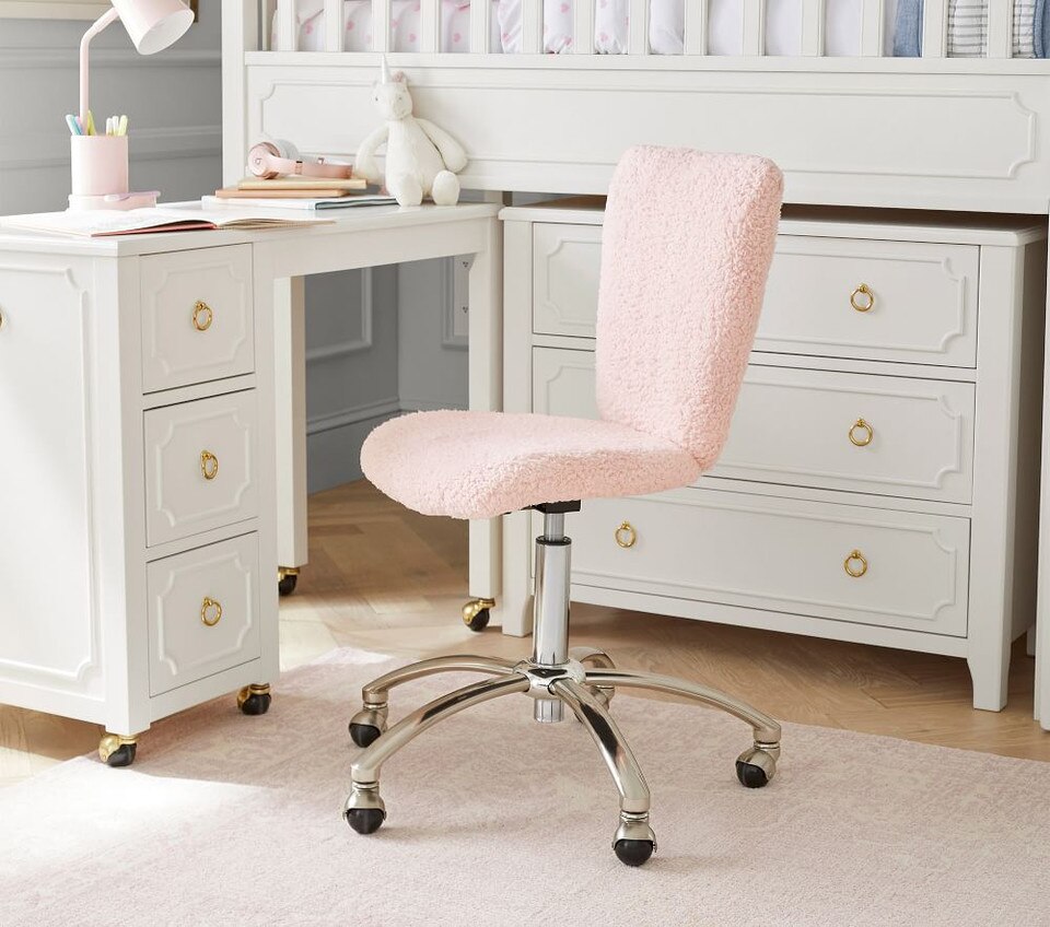 Square Upholstered Desk Chair, Brushed Nickel Base - Pottery Barn Kids ...