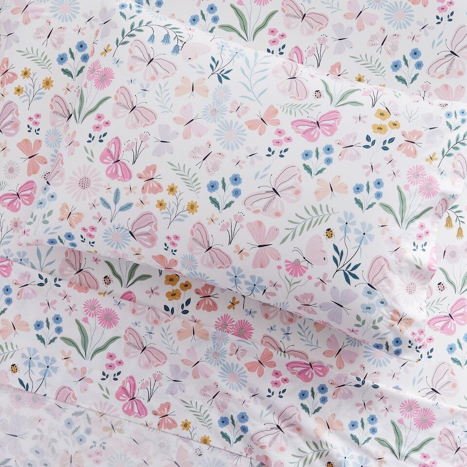 Wildflower Butterfly Damask Organic Sheet Set & Pillowcases | Pottery ...